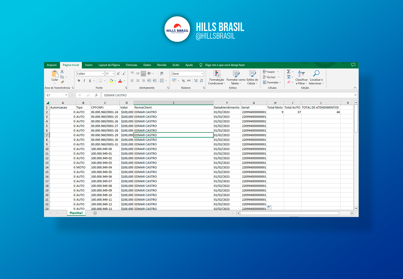 Gerar Relatório Detalhado Excel – Hills Brasil